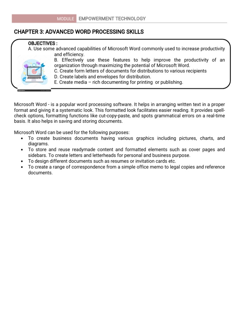 Chapter 3 - Advanced Word Processing Skills | PDF
