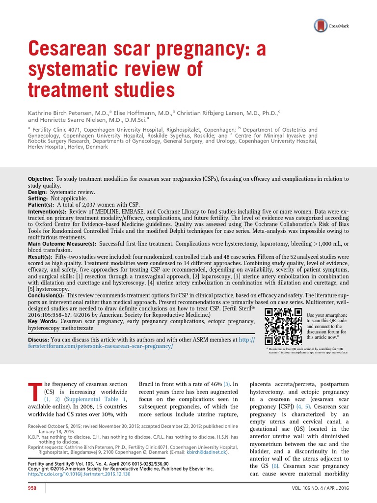 Cesarean Scar Pregnancy Systemic Review Pdf Systematic Review