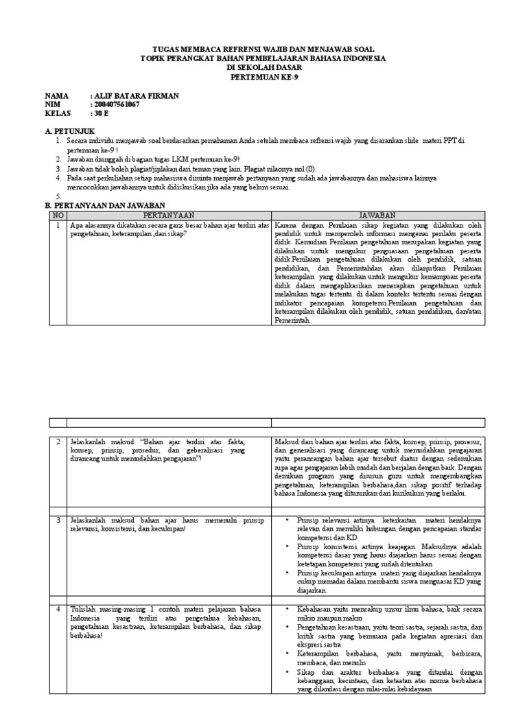 LKM 9 Tugas Bahasa Indonesia Alif Batara Firman 30 e | PDF