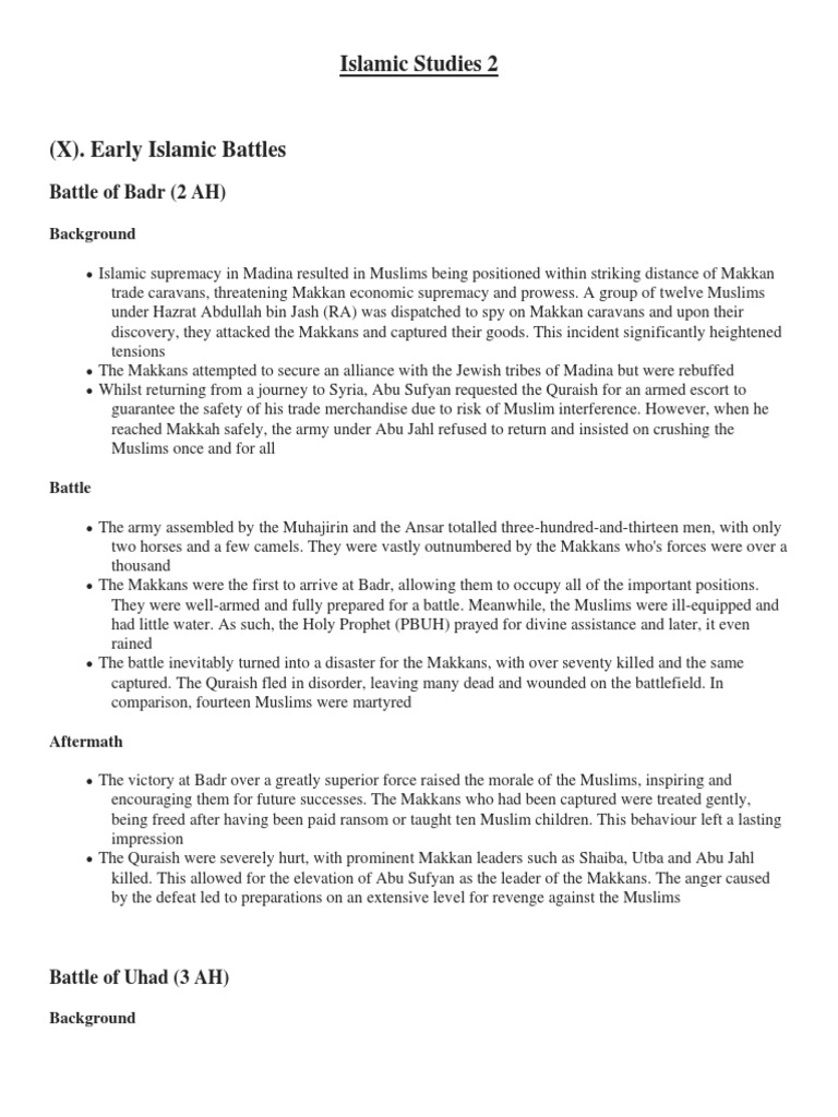 Islamic Studies 2: Battle of Badr (2 AH) | PDF | Muhammad | Medina