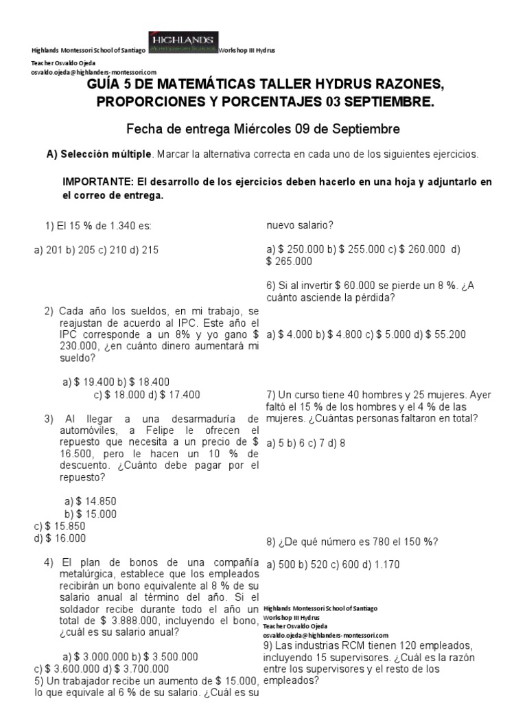 Guía Razones, Proporciones y Porcentajes 03 Septiembre | PDF | Economias