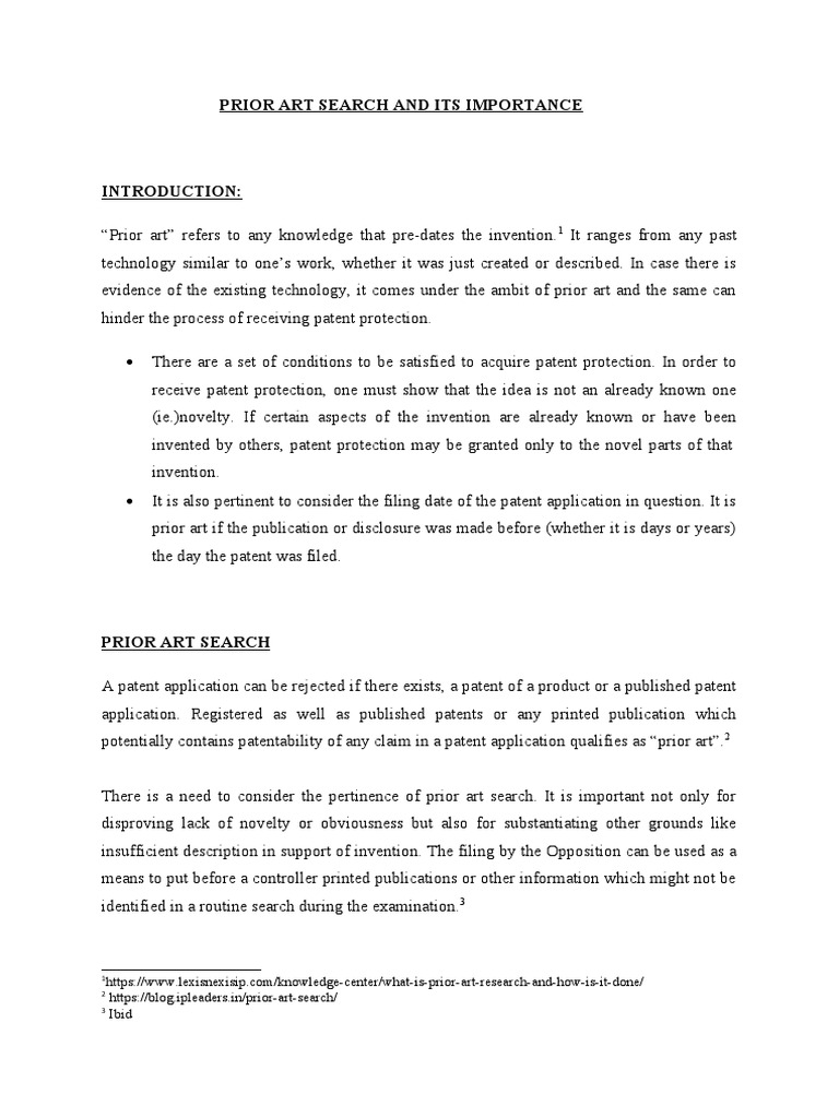 PRIOR ART SEARCH AND ITS IMPORTANCE | PDF | Prior Art | Glossary Of ...