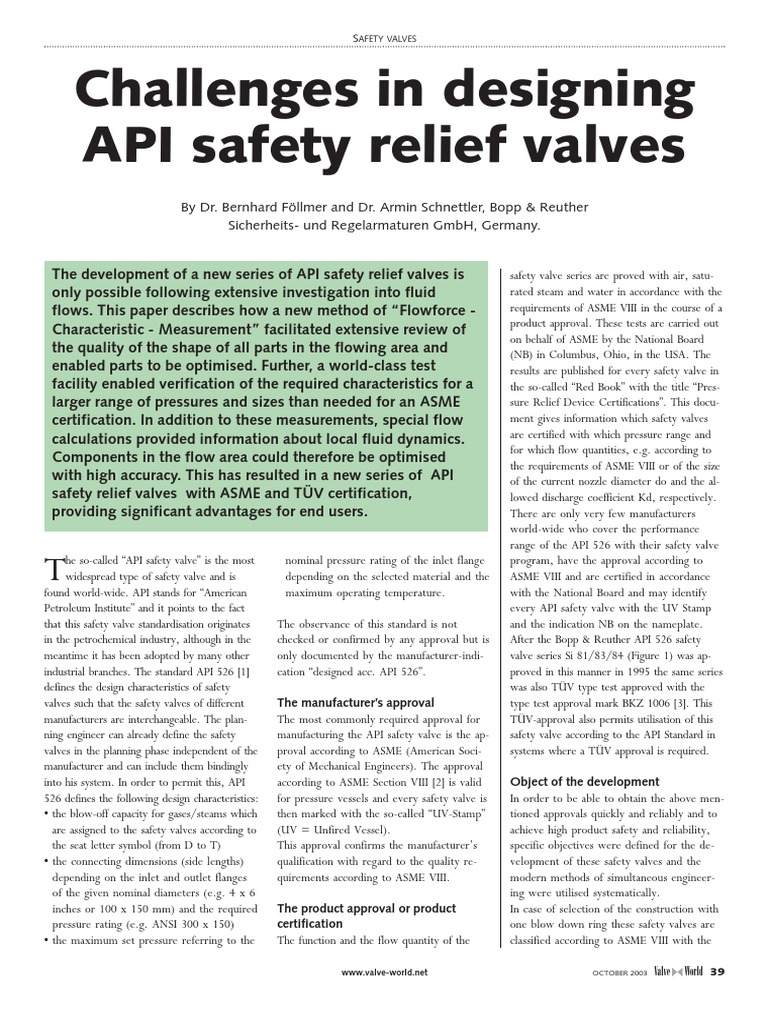 Challenges in Designing, API Safety Relief Valves | PDF | Valve | Fluid ...