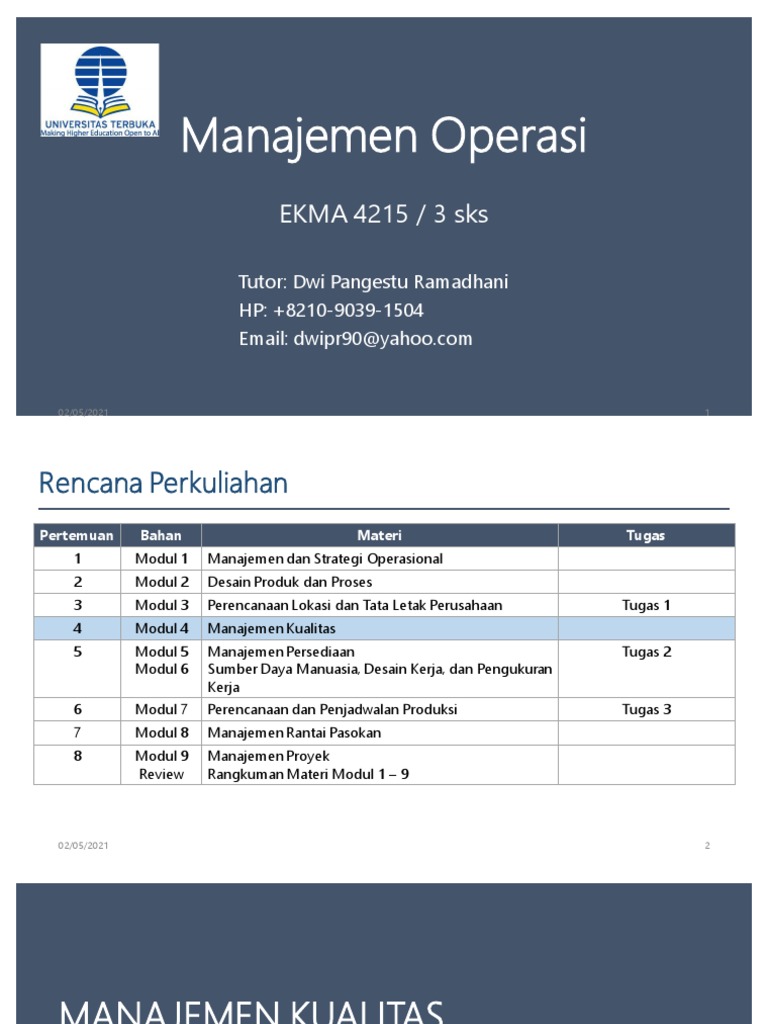 EKMA4215 Manajemen Operasi (Edisi 3) - Modul 4 | PDF
