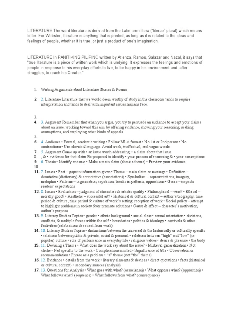 LITERATURE The Word Literature Is Derived From The Latin Term Litera ...