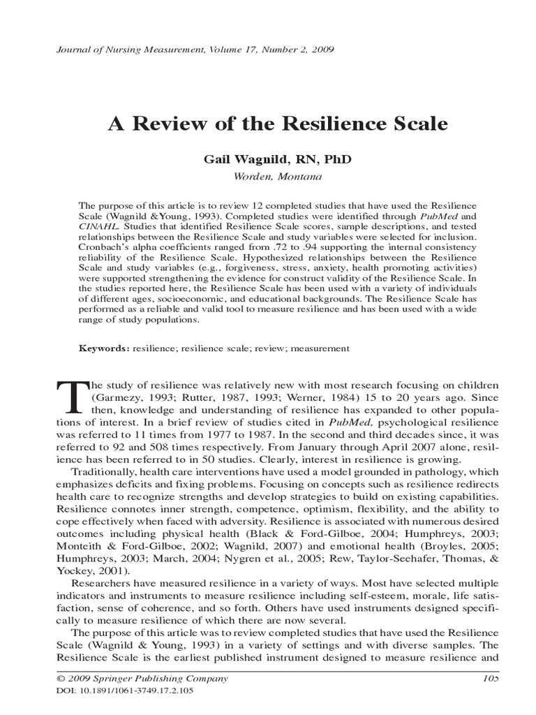 A Review of The Resilience Scale: Gail Wagnild, RN, PHD | PDF ...