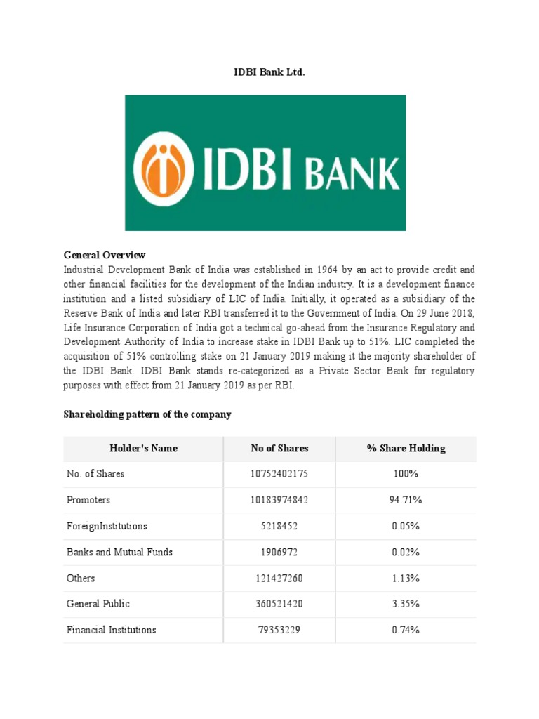 IDBI Bank: India's Leading Development Bank | PDF | Banks | Economies