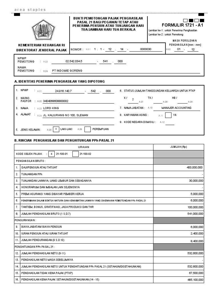 Form 1721-A1 Lord King | PDF