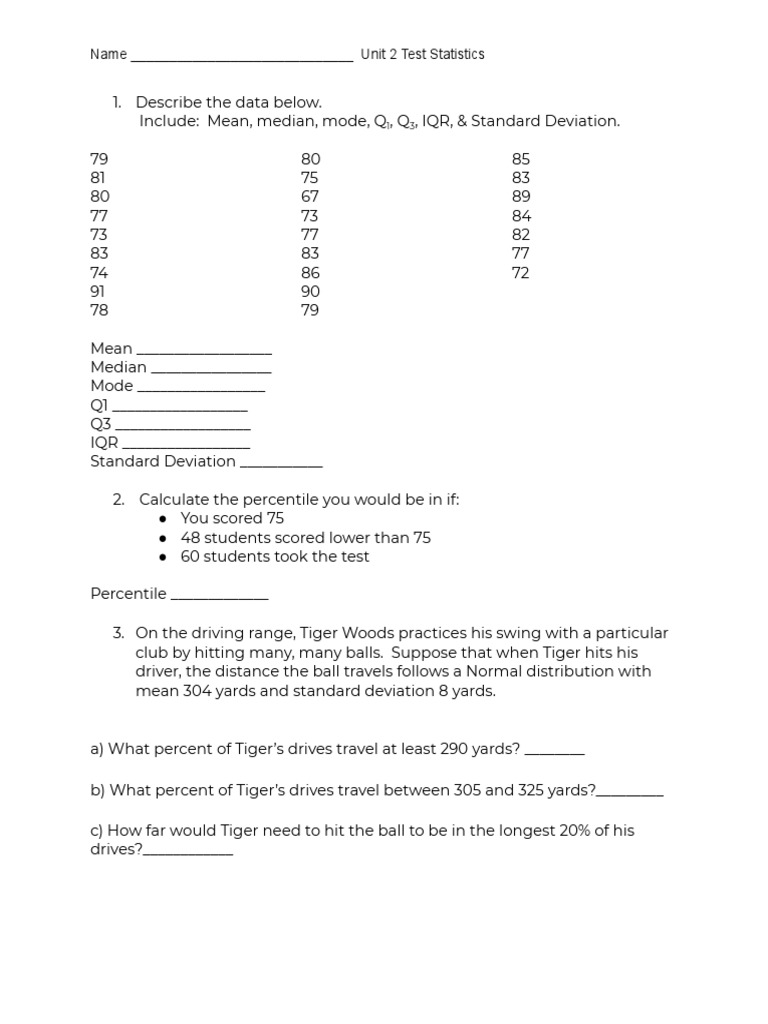 Unit 2 Test Stats Pdf Percentile Mean