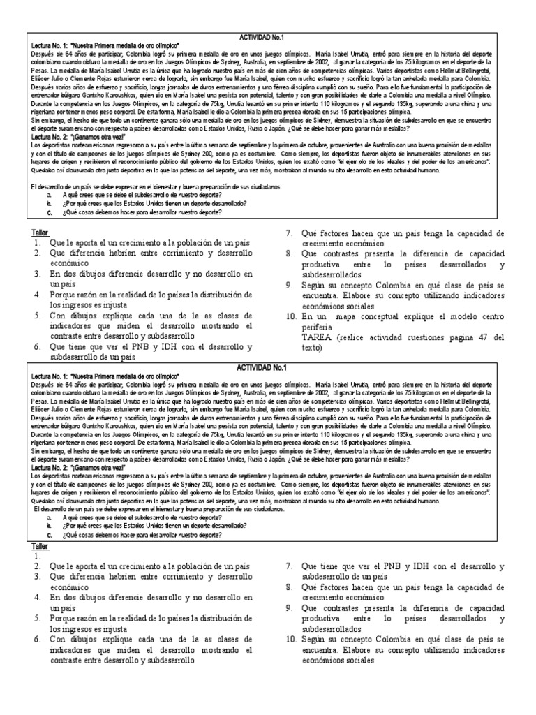 Guia 2 Desarrollo y Subdesarrollo | PDF | Colombia