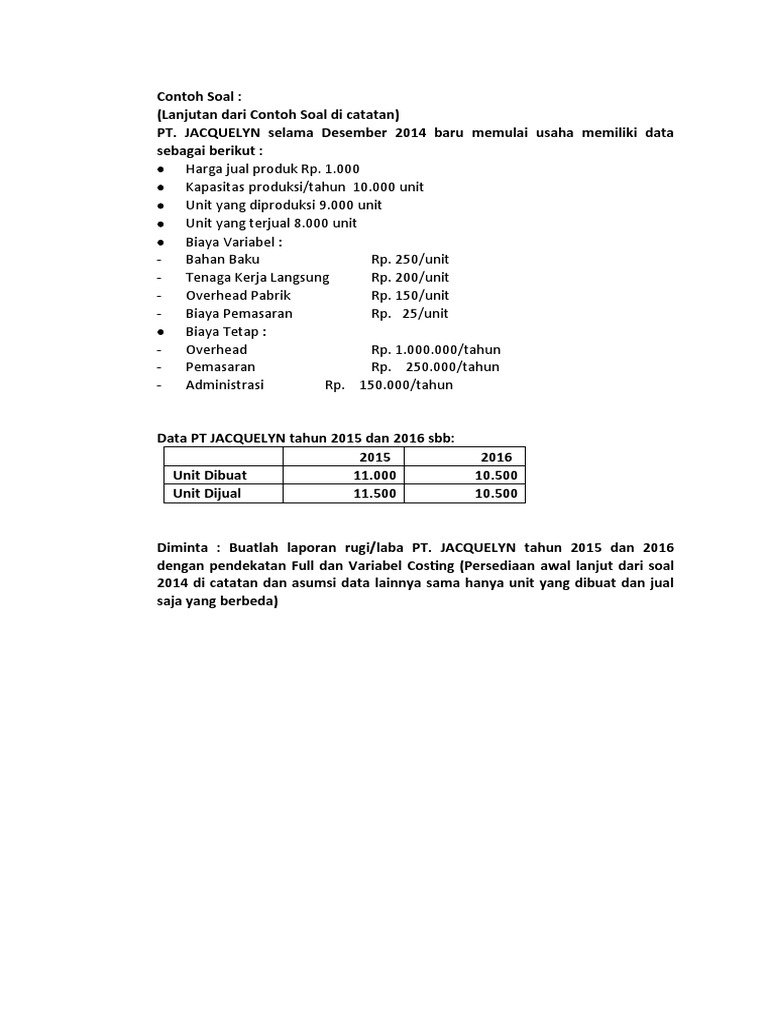Latihan Variabel Costing | PDF