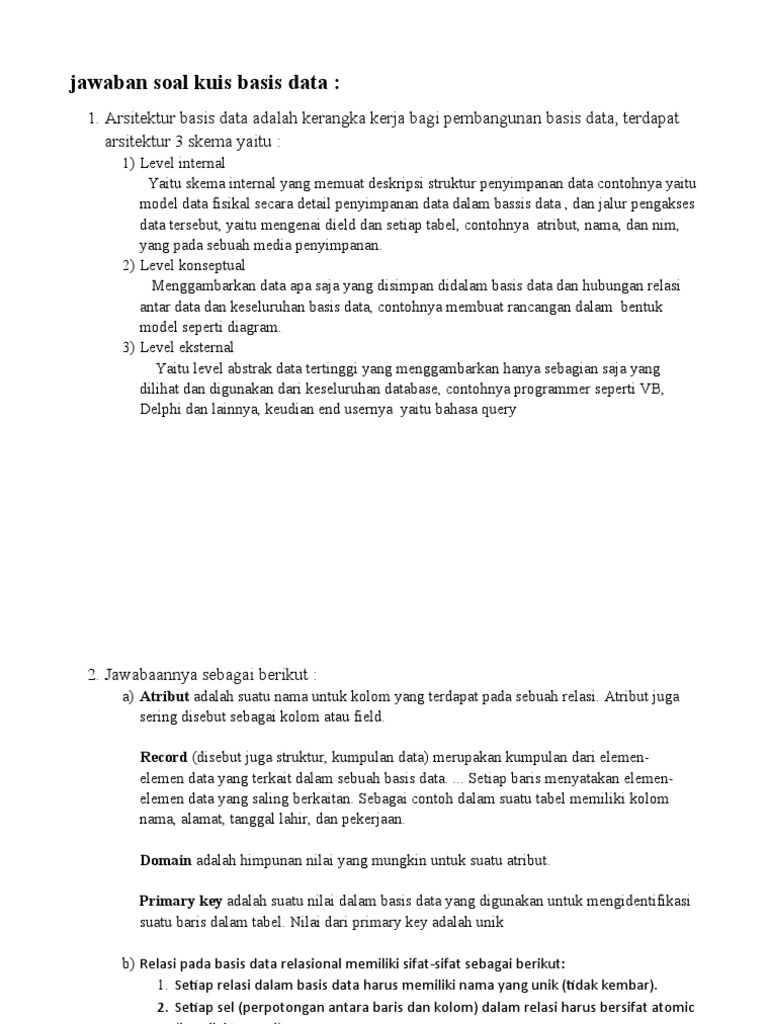 Jawaban Kuis Basis Data | PDF