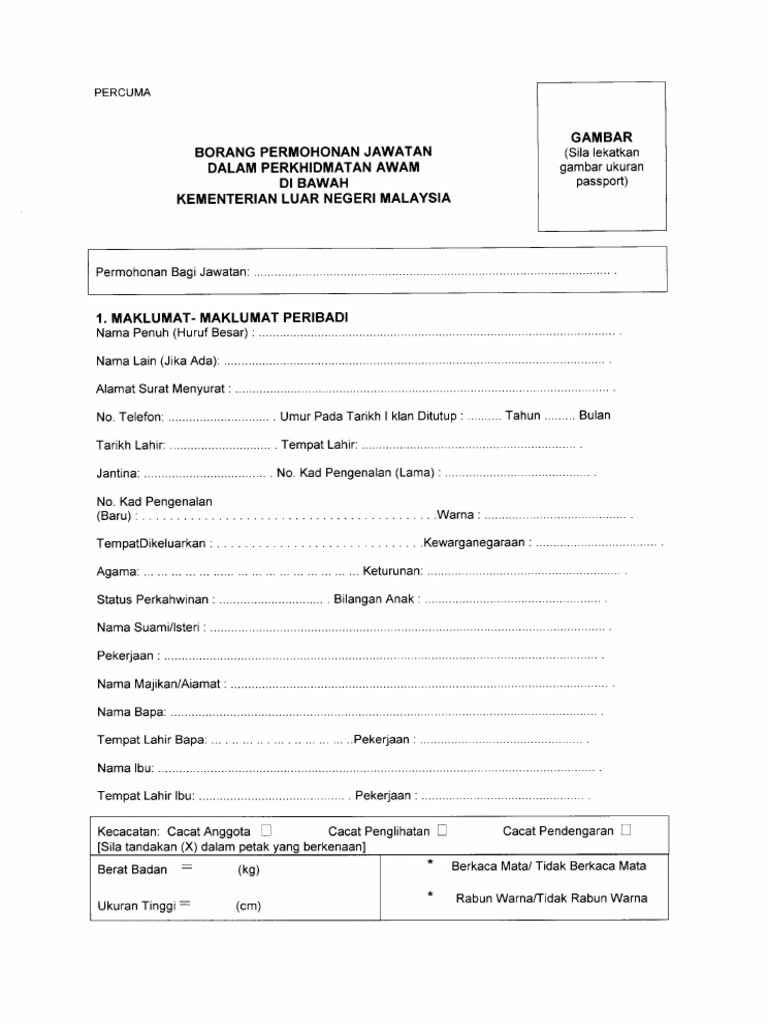 Borang Permohonan Jawatan Kosong Pdf