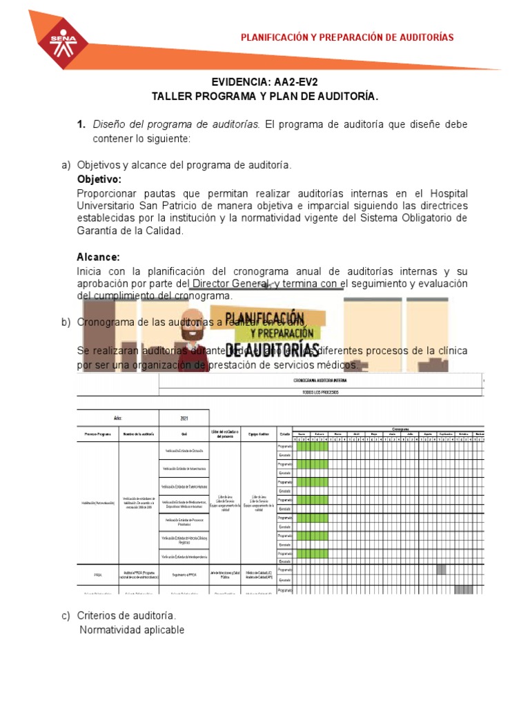 Formato Evidencia AA2 Ev2 Taller Programa y Plan de Auditoria | PDF | Auditoría | Planificación
