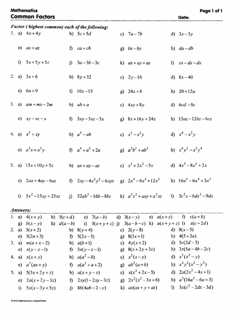 Worksheet On Factoring By Grouping