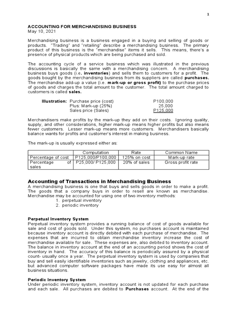 Accounting For Merchandising Business | PDF | Debits And Credits ...