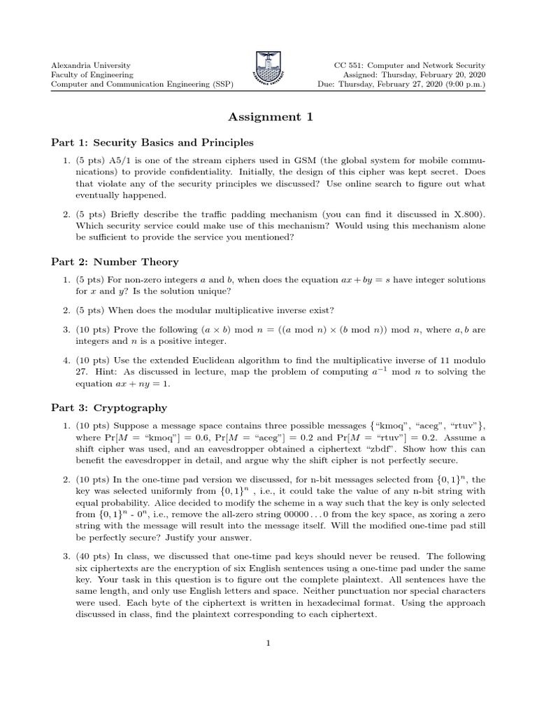 Assignment 1: Part 1: Security Basics and Principles | PDF | Cryptography | Encryption