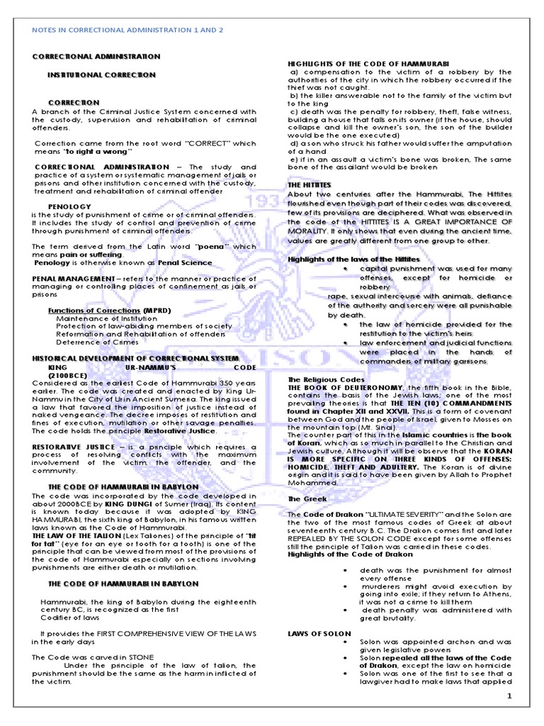 CORRECTIONAL ADMINISTRATION 1 Semestral Notes - 1 | PDF | Prison | Crimes