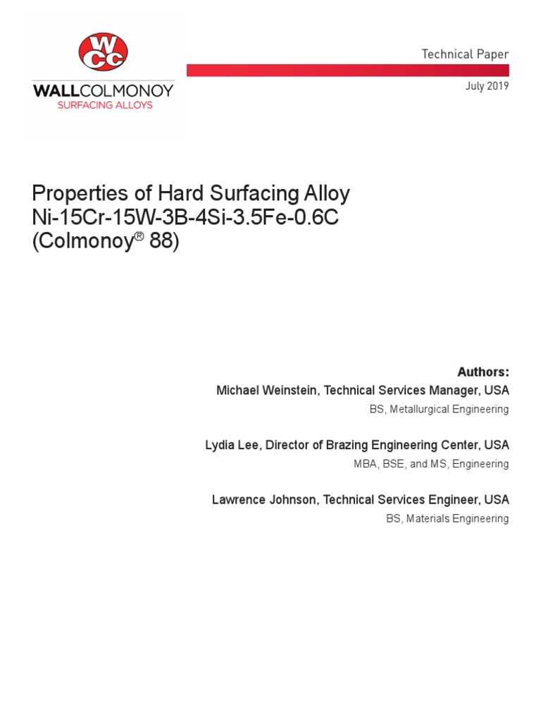 Wall Colmonoy - Properties of Hard Surfacing Alloy Colmonoy 88 - July ...