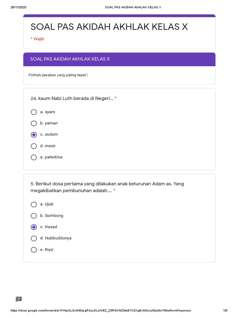 SOAL PAS AKIDAH AKHLAK KELAS X Baru | PDF