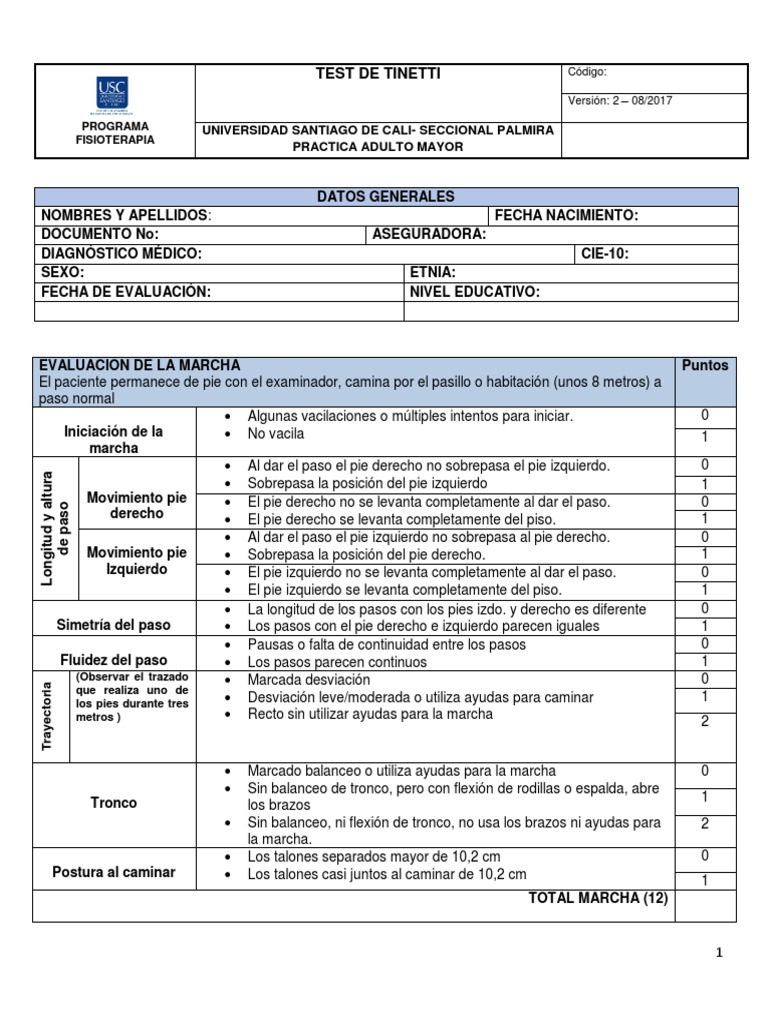 Formato Escala de Tinetti | PDF | Bipedalismo