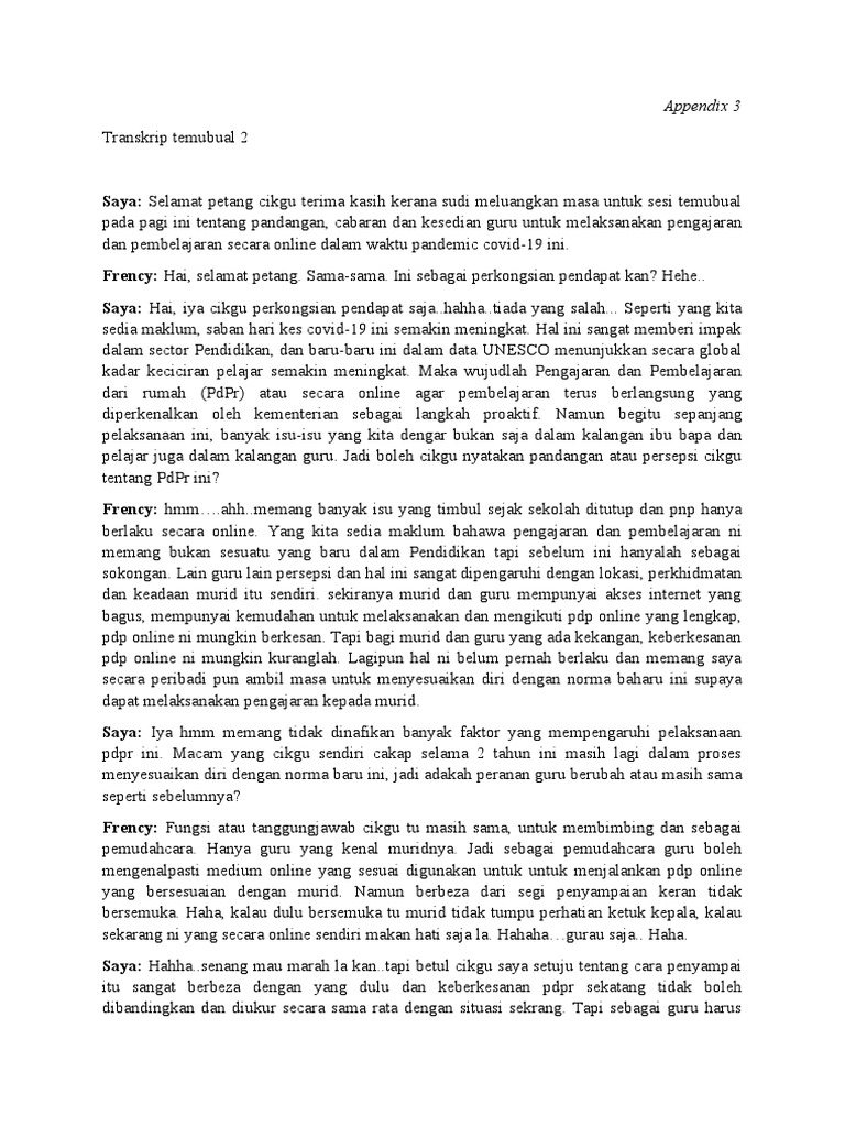 Transkrip Temubual 2 Appendix 3 | PDF
