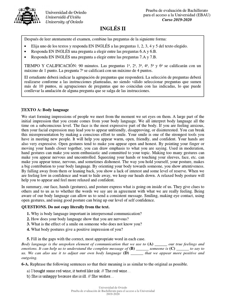 Inglés II Examen D | Download Free PDF | Body Language | Communication