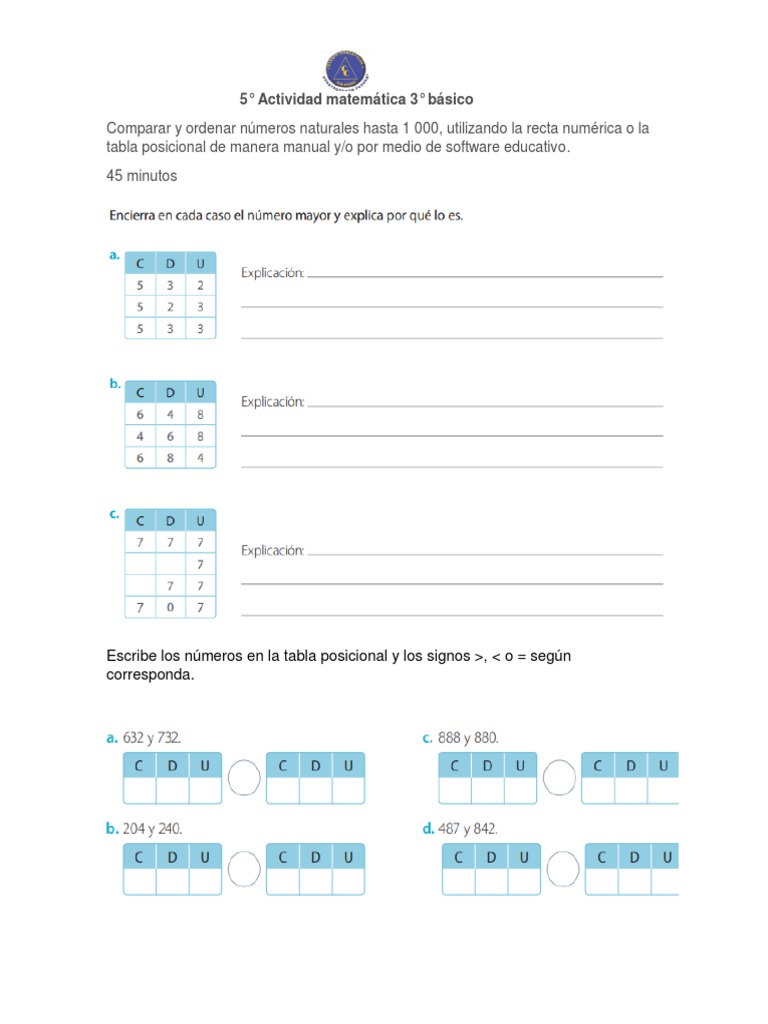 3° Básico - Comparar y Ordenar Números Hasta 1 000, Utilizando La Recta ...