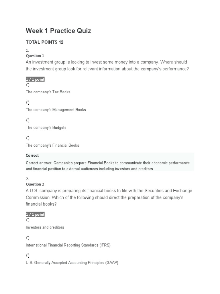 Week 1 Practice Quiz | PDF | Equity (Finance) | Balance Sheet