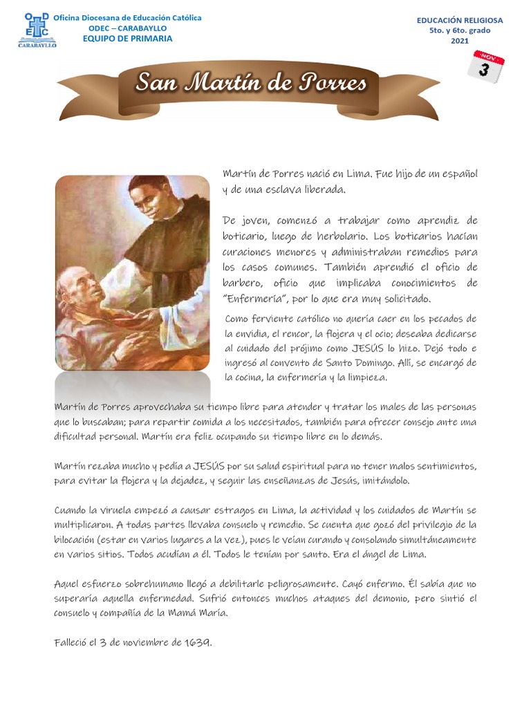 San Martín de Porres - 5to y 6to Grado Primaria | PDF