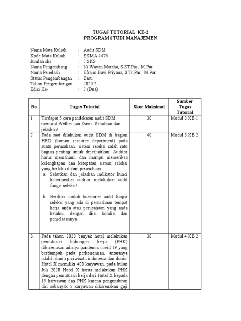 Contoh Kuesioner Audit Seleksi SDM | PDF