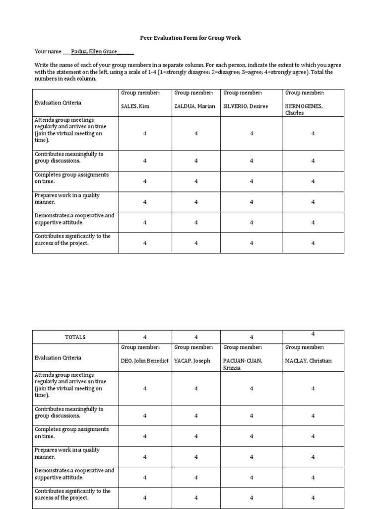 Peer Evaluation Form For Group Work | PDF | Communication | Behavior Modification