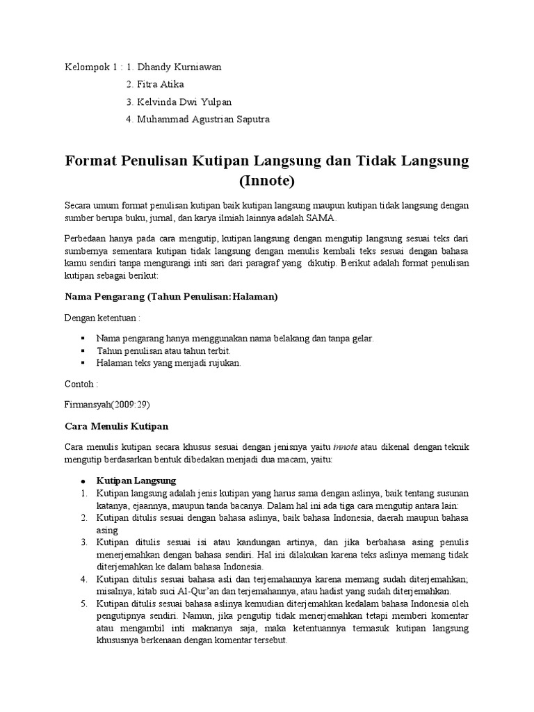 Format Penulisan Kutipan Langsung Dan Tidak Langsung | PDF
