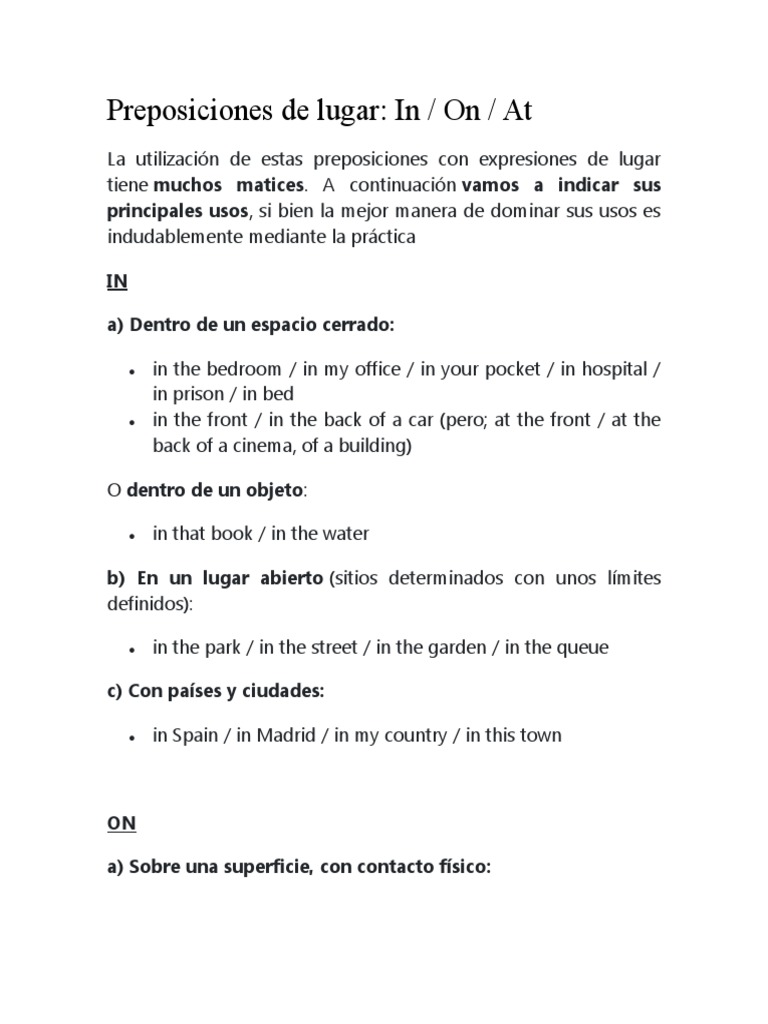 Preposiciones de Lugar | PDF