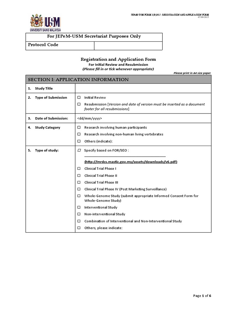 JEPeM USM FORM 2bi2015 Registration and Application Form | PDF ...