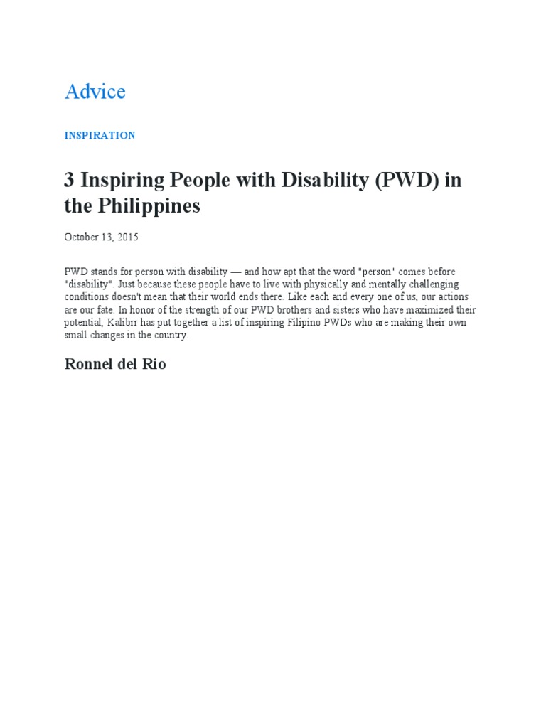 Advice: 3 Inspiring People With Disability (PWD) in The Philippines ...