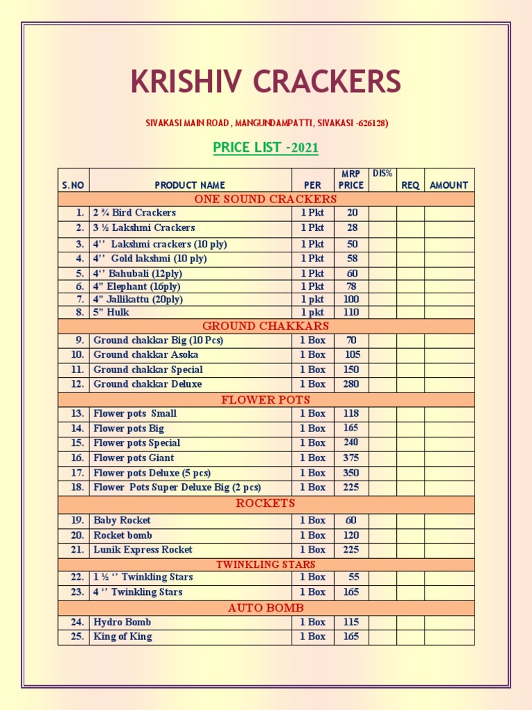 Krishiv Crackers 2020 - 2021 | PDF