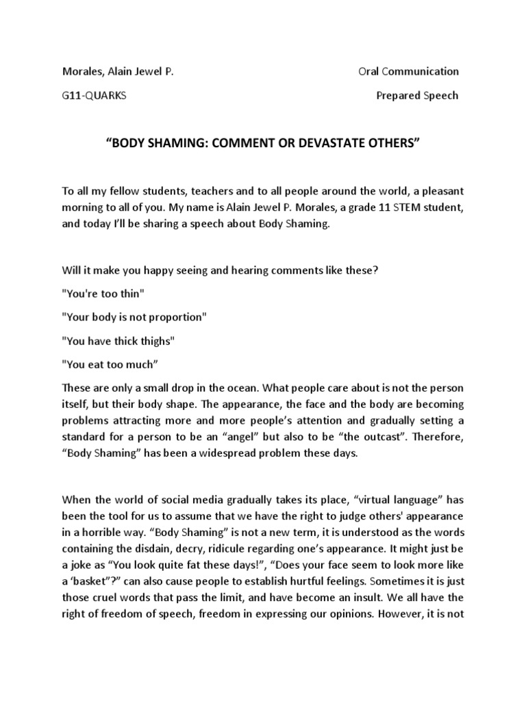 Prepared Speech About Body Shaming | PDF | Shame | Social Media