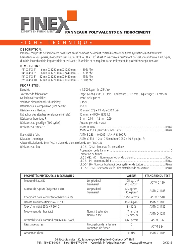 Panneaux en fibrociment Finex : Fiche technique | PDF | Génie chimique ...