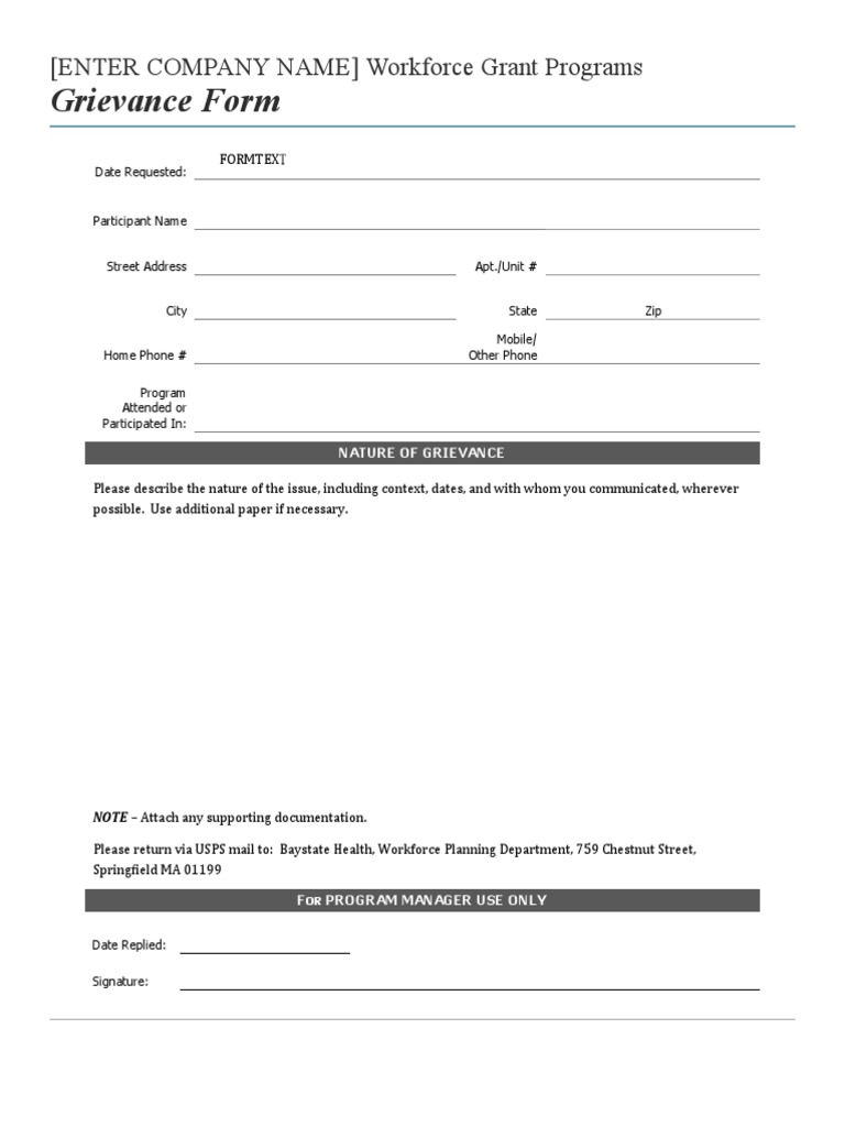 Workforce Program Grievance Form | PDF