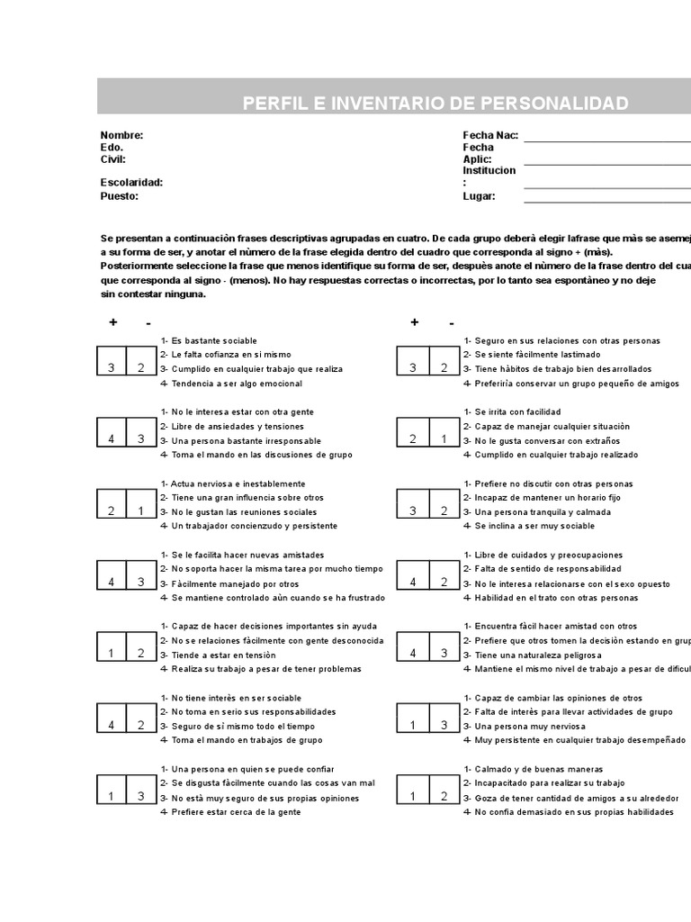 Cuadernillo Test de Gordon Perfil e Inventario de Personalidad Compress ...