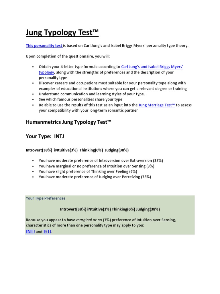 Jung Typology Test - Website Version | PDF | Personality Type ...