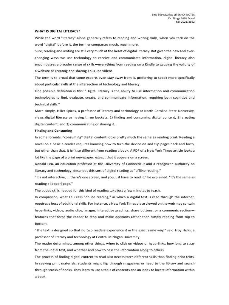 WHAT IS DIGITAL LITERACY - Reading | PDF | Literacy | Communication