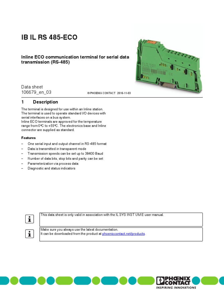 Ib Il Rs 485-Eco: Inline ECO Communication Terminal For Serial Data ...