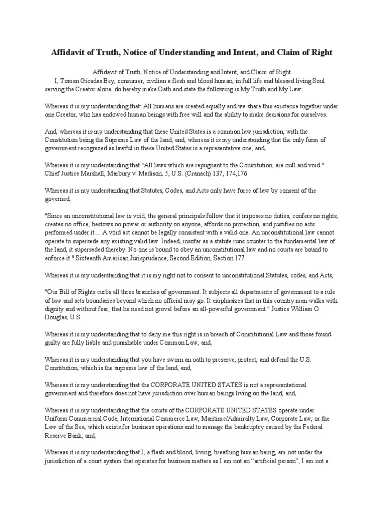 Affidavit of Truth | PDF | Admiralty Law | Jurisdiction