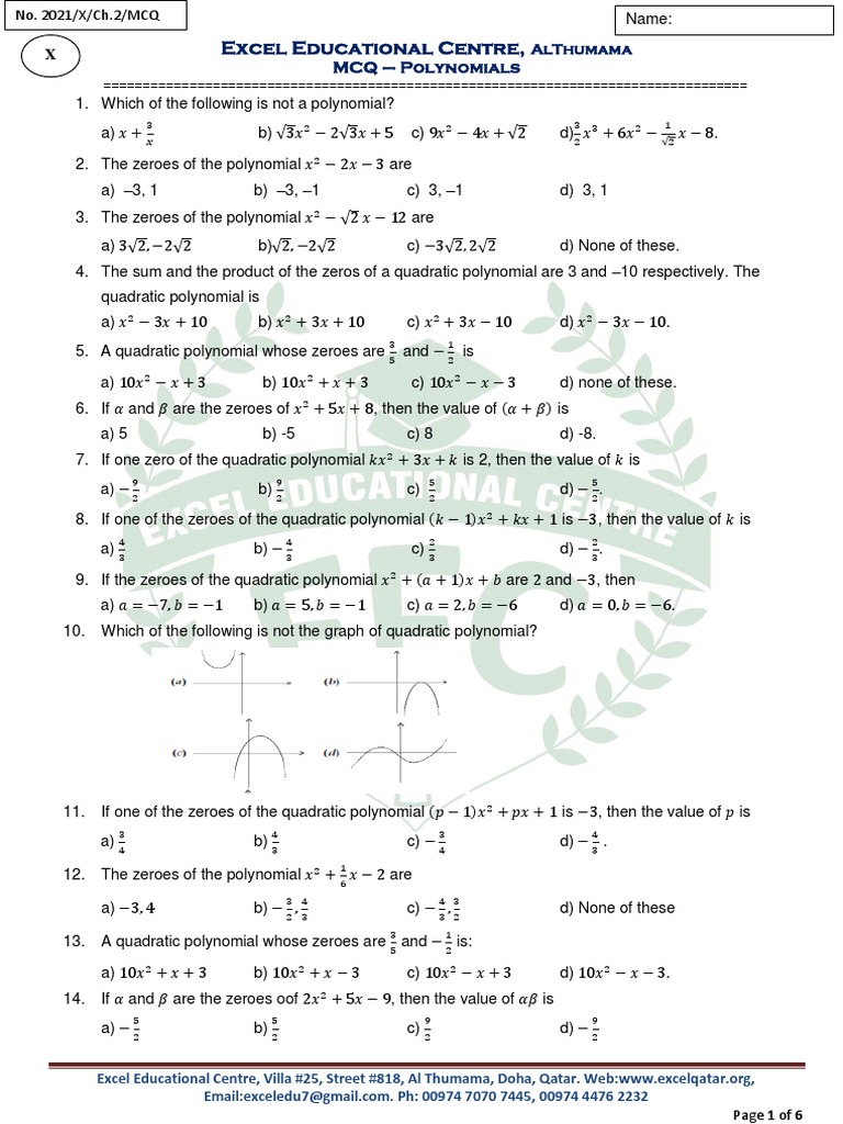 Polynomials MCQ | PDF | Polynomial | Numerical Analysis