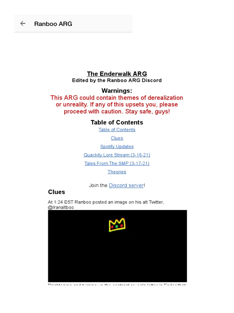 Ranboo ARG: The Enderwalk ARG Warnings | PDF