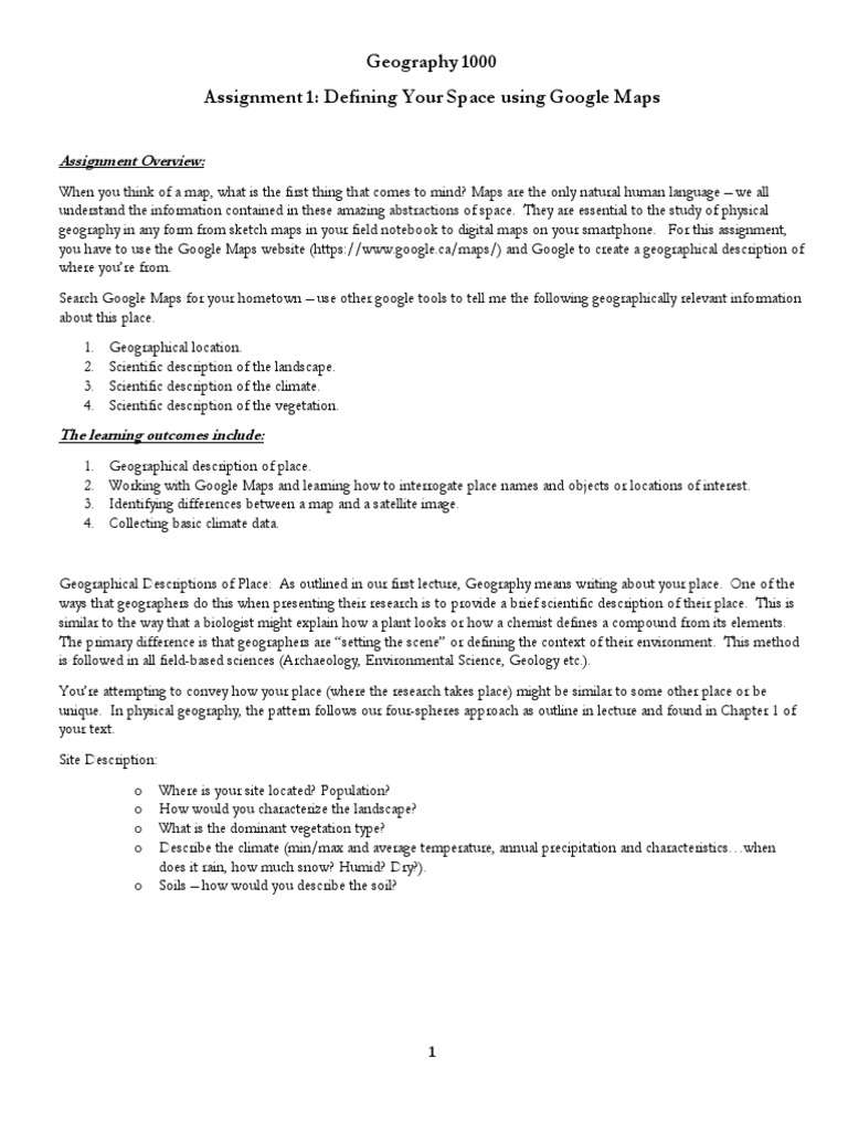 Geography 1000 Assignment 1 Google Maps | PDF | Geography | Map