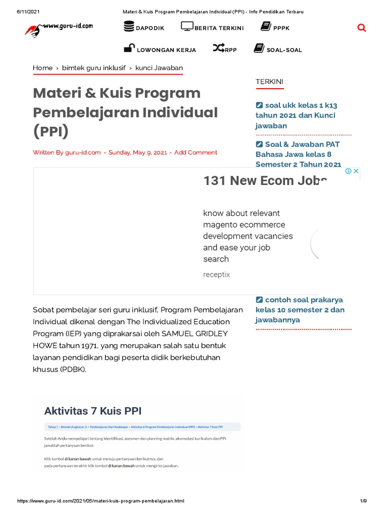 Materi & Kuis Program Pembelajaran Individual (PPI) - Info Pendidikan ...