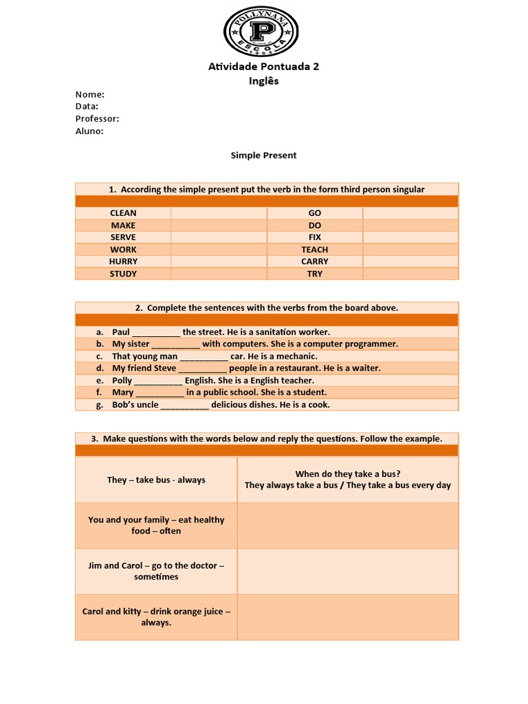 Activity Evaluation - Simple Present | PDF